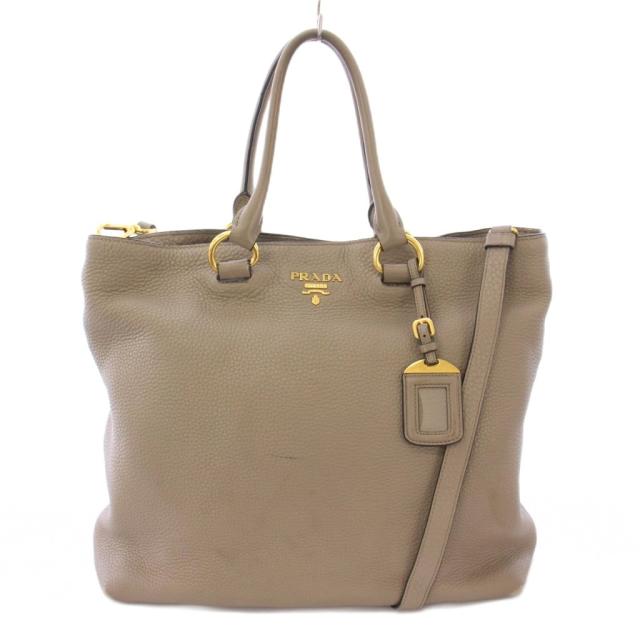 【中古】プラダ PRADA 2WAY トートバッグ ハンドバッグ ショルダーバッグ ヴィッテロダイノレザー ロゴ グレージュ