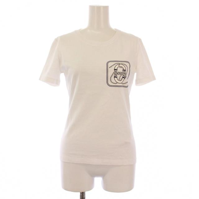 【中古】エルメス HERMES 23SS Canoe マイクロTシャツ カルトゥッシュ 半袖 クルーネック プリント 36 白 ホワイト