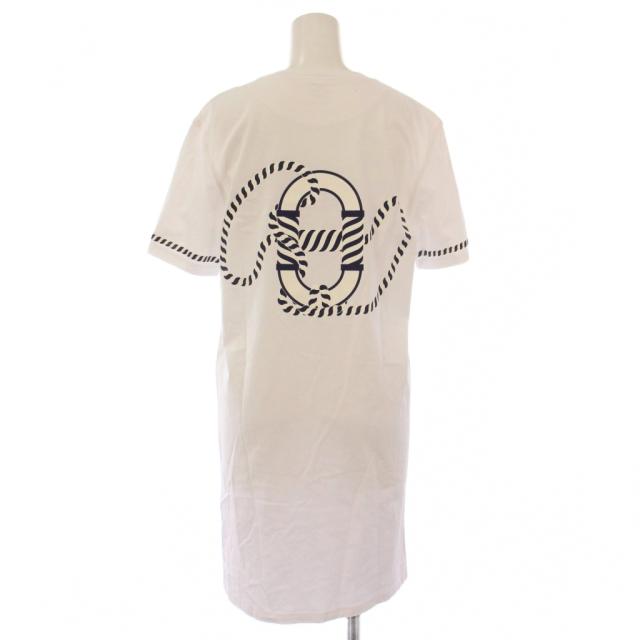 【中古】エルメス HERMES 23SS Canoe カルトゥッシュ ワンピース ひざ丈 半袖 クルーネック バックプリント 34 白