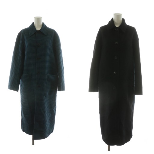 【中古】ポールスミス リバーシブルコート アウター ロング 千鳥格子 40 ブラック ライトブルー SCPPNW0135