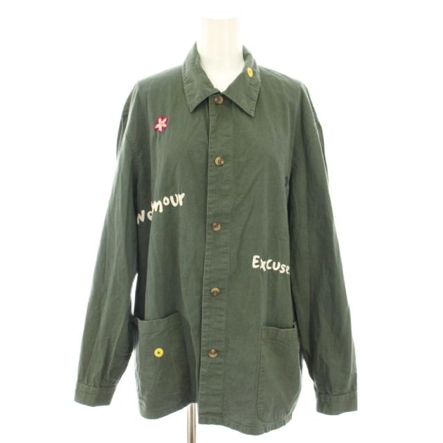 【中古】トリビュート Tribu-To ミリタリージャケット シャツジャケット アウター 刺繍 M カーキ /YT レディース