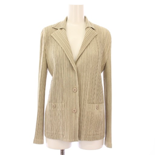 【中古】プリーツプリーズ イッセイミヤケ テーラードジャケット アウター シングル ストレッチ 3 ベージュ