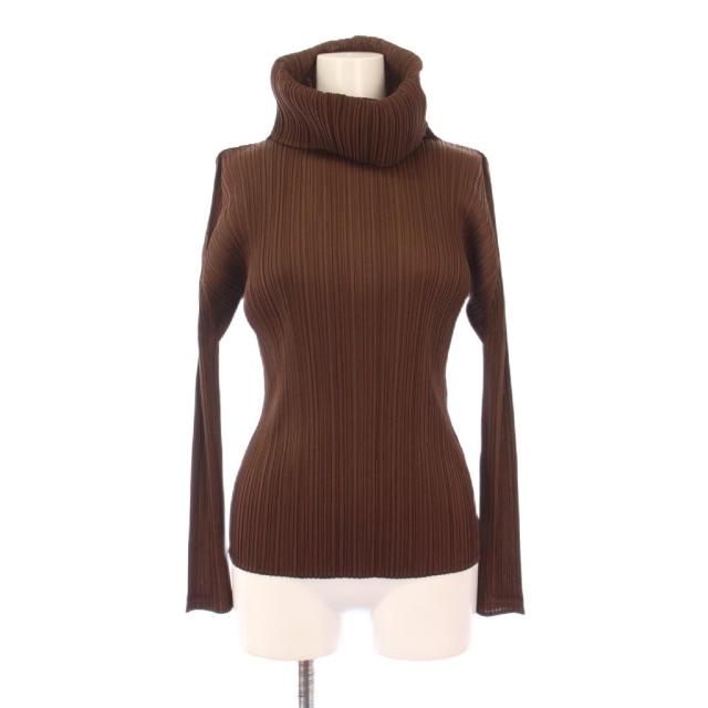 【中古】プリーツプリーズ PLEATS PLEASE イッセイミヤケ カットソー 長袖 タートルネック ストレッチ 3 茶