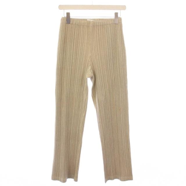 【中古】プリーツプリーズ イッセイミヤケ イージーパンツ スラックス ストレート ウエストゴム 2 ベージュ