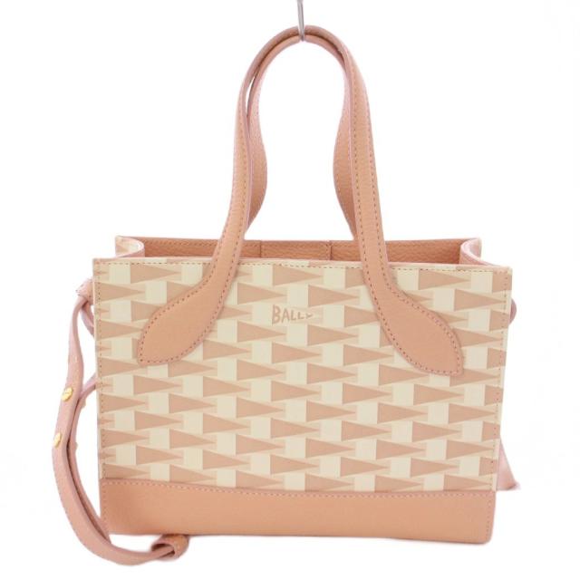 【中古】バリー KEEP ON 日本橋三越本店限定カラー 2WAY ハンドバッグ ショルダーバッグ スクエア ロゴ ピンク 白