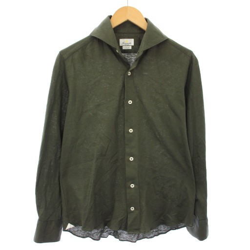 【中古】ジャンネット GIANNETTO vinci fit シャツ リネン 15/38 カーキ /TK メンズ