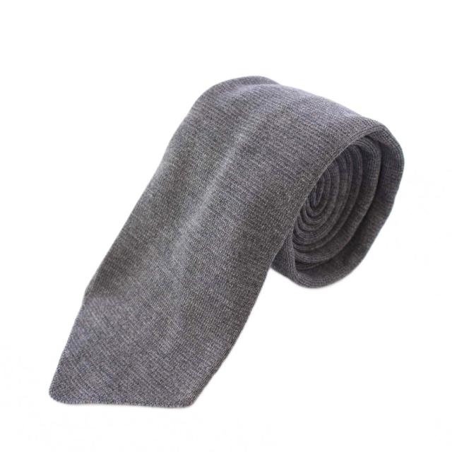 【中古】エルメス HERMES ネクタイ ニット レギュラータイ ストレッチ 無地 シルク グレー /BB ■OH メンズ