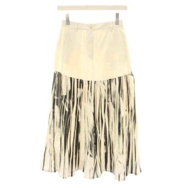 【中古】リムアーク ムーブメントプリーツスカート ロング 総柄 36 アイボリー 黒 460HSL31-0530 レディース