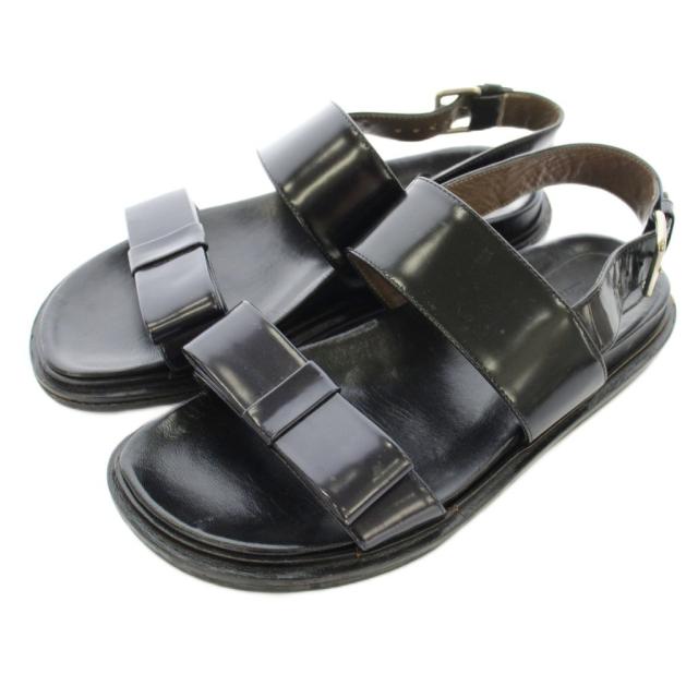 【中古】マルニ MARNI サンダル フラット バックストラップ レザー リボン 38 黒 ブラック /KU ●D レディース