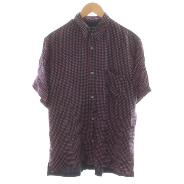 【中古】コムデギャルソンオム COMME des GARCONS HOMME AD2019 シャツ 半袖 切替 総柄 M 黒 紺 赤 HE-B003