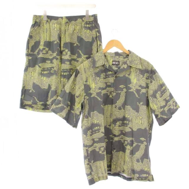 【中古】ディーゼル S-FRANK-A P-FERG セットアップ オープンカラーシャツ 半袖 ショートパンツ 46 グレー 黄色