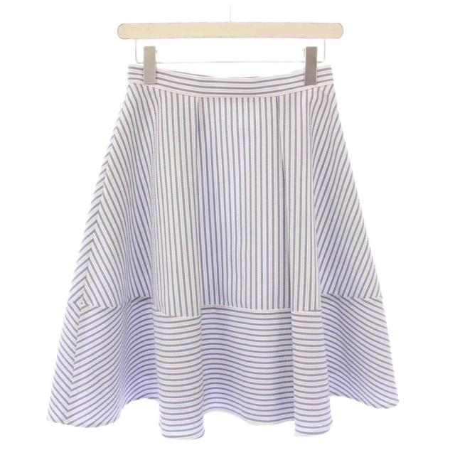 【中古】フォクシーニューヨーク アルマンディンスカート フレア ひざ丈 ストレッチ バイカラー ストライプ柄 青 白