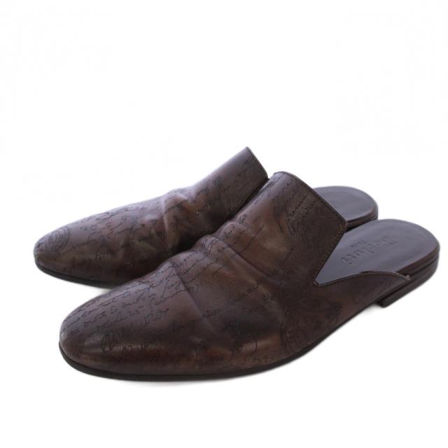 【中古】ベルルッティ サイラス オマーン レザー カリグラフィ スクリット サマーシューズ サンダル 7.5 ブラウン