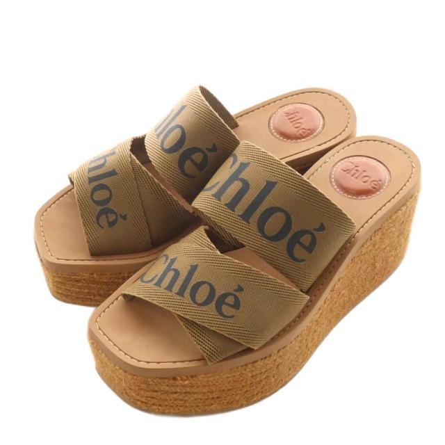 【中古】クロエ CHLOE ウッディ Woody サンダル ウェッジソール エスパドリーユ ロゴ 36 茶 ブラウン