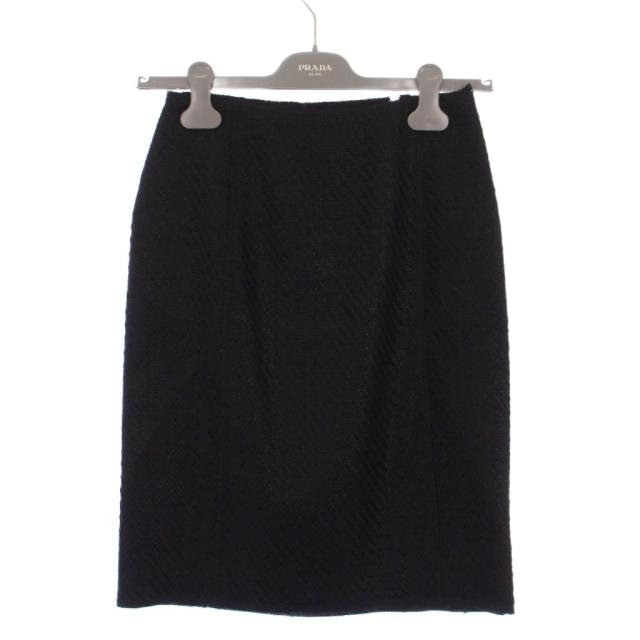 【中古】プラダ PRADA タイトスカート ひざ丈 ツイード ウール シルク混 ワンカラー 36 黒 ブラック /BB レディース