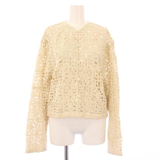 【中古】ロエフ LOEFF コットンモチーフレースフレアスリーブカーディガン 長袖 ベージュ 8811-299-0069 レディース