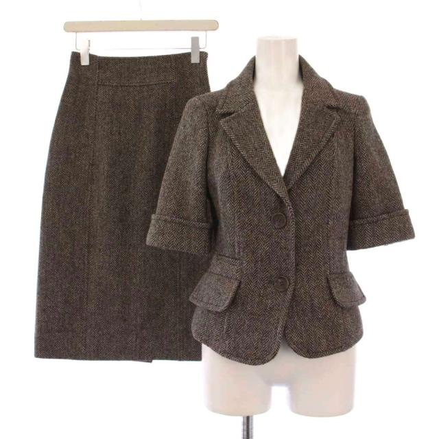 【中古】セリーヌ セットアップ テーラードジャケット アウター シングル タイトスカート ウール シルク グレー