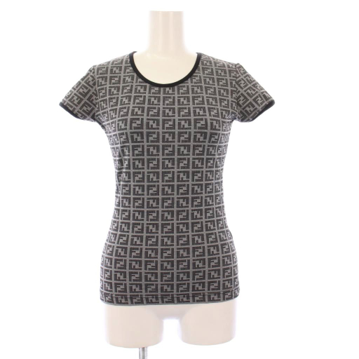 【中古】フェンディ FENDI ズッカ柄Tシャツ カットソー 半袖 40 グレー /KH レディース