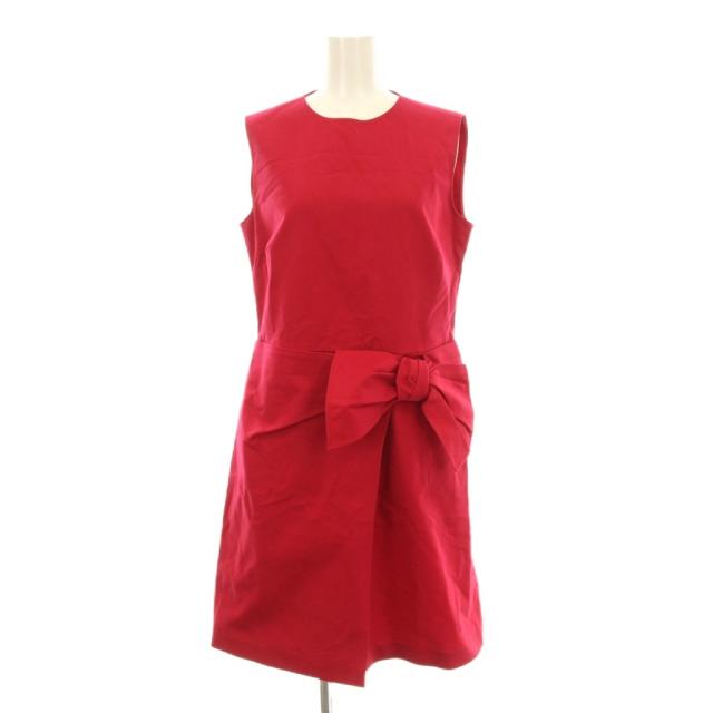【中古】レッド ヴァレンティノ ワンピース ひざ丈 ノースリーブ クルーネック リボン 42 赤 レッド TR0VAQ800VI