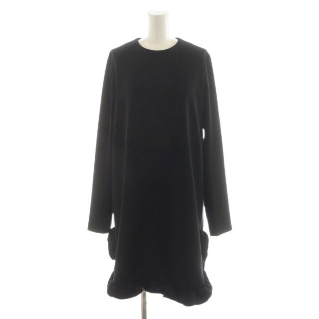 【中古】ヨーコチャン YOKO CHAN ワンピース ひざ丈 長袖 裾フリル ノーカラー 38 黒 ブラック YCD-422-855