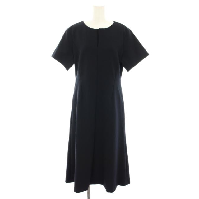 【中古】未使用品 ザ ライナー スライトリーフレアドレス ワンピース ひざ丈 半袖 38 紺 TL1-DR03 レディース
