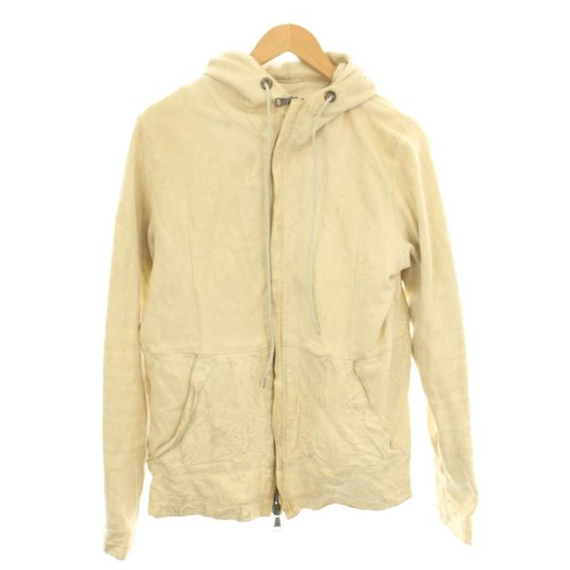 【中古】ジョルジオブラット レザージャケット 革ジャン 羊革 アウター ショート丈 フード ジップアップ ベージュ