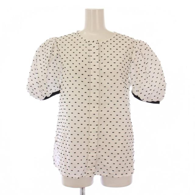 【中古】リコ RIKO Bonbon blouse ボンボンブラウス シャツ 半袖 バルーンスリーブ クルーネック ドット柄 F 白 黒