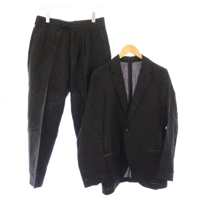 【中古】イサムカタヤマバックラッシュ シングルスーツ セットアップ テーラードジャケット テーパードパンツ 黒