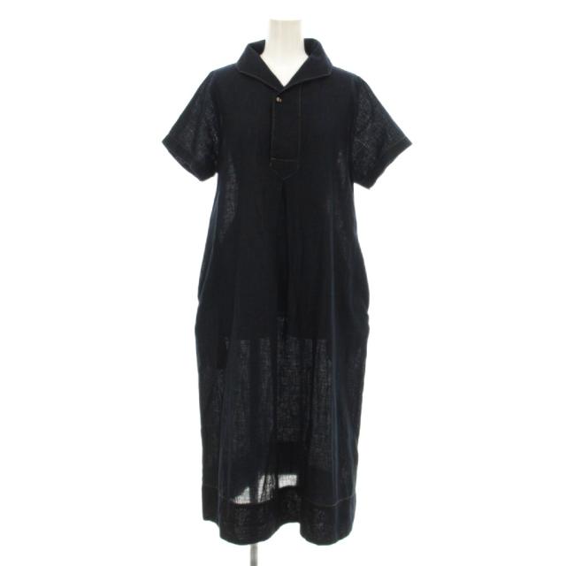 【中古】パラスパレス ワンピース ロング マキシ 半袖 ハーフボタン コットン 2 紺 ネイビー FOP24139B