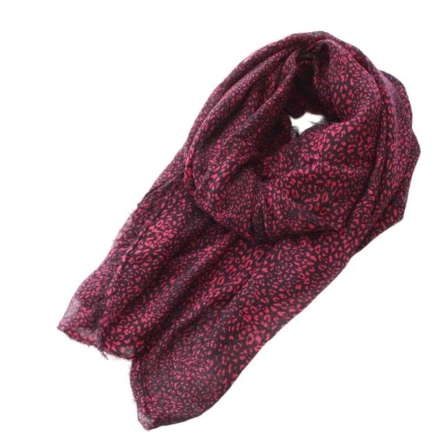 【中古】ファリエロサルティ ストール マフラー アニマル柄 ヒョウ柄 レオパード柄 フリンジ 黒 ピンク レディース