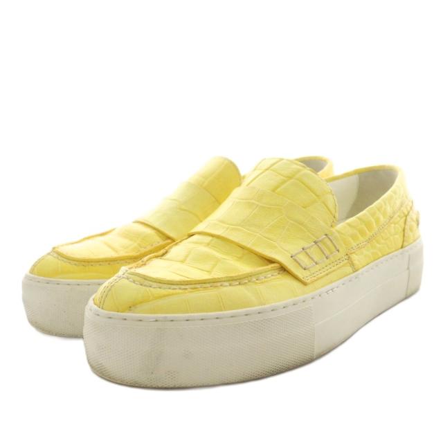 【中古】モンクレール MONCLER スリッポン シューズ クロコ型押し レザー 37 黄 イエロー 51 09A 2009900