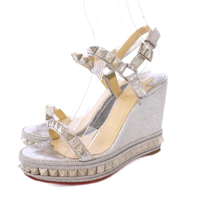 【中古】クリスチャンルブタン ウェッジソールサンダル ストラップ スタッズ 38 シルバー /KH レディース