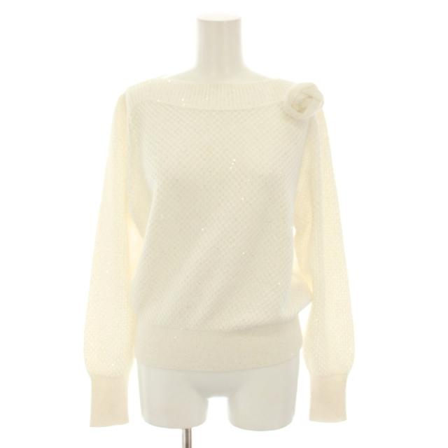 【中古】アナイ 24SS スパングルタックボートプルオーバー ニット 長袖 コサージュ 38 白 10241816180 レディース