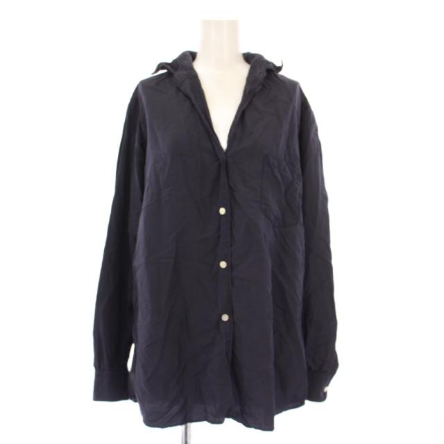 【中古】ミューズ ドゥーズィエム クラス シルクウォッシュシャツ ブラウス 長袖 スキッパー 紺 23050500402010