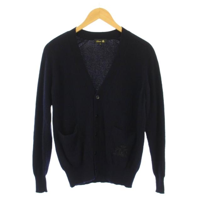 【中古】ドゥロワー Drawer ニットカーディガン 長袖 Vネック 薄手 カシミヤ ワンカラー 1 紺 ネイビー