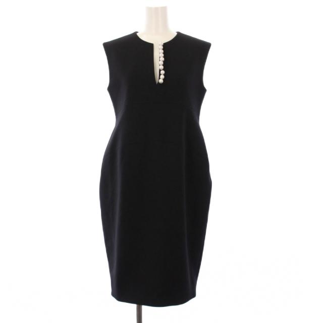 【中古】ヨーコチャン YOKO CHAN essence ノースリーブワンピース ひざ丈 パール装飾 38 ブラック YED-117-010