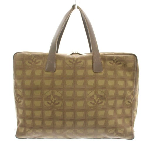 【中古】シャネル ニュートラベルライン ハンドバッグ ブリーフケース ココマーク ナイロン レザー 茶 レディース