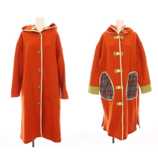 【中古】カイセイドウ 快晴堂 カットメルトン Wideリバーシブルコート ロング アウター 2 オレンジ /YM レディース