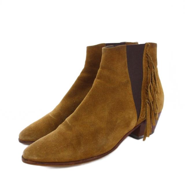 【中古】サンローラン パリ SAINT LAURENT PARIS サイドゴアブーツ ブーティ スエード フリンジ 37 ベージュ 416468