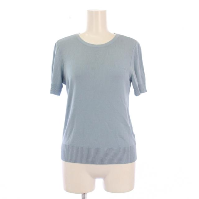 【中古】フォクシー FOXEY リブニット 半袖 クルーネック 薄手 ストレッチ ロゴ 38 水色 ライトブルー