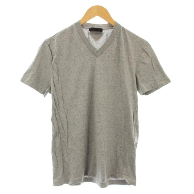 【中古】プラダ PRADA Tシャツ カットソー 半袖 Vネック 三角アイコンパッチ 無地 コットン M グレー UJM493 S181 ILK