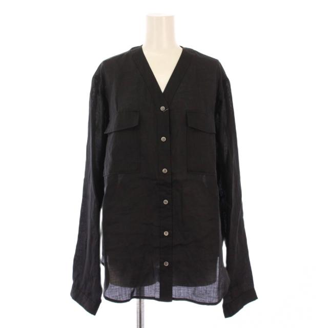 【中古】未使用品 ノーブル NOBLE 25SS ラミーシアーVカラーシャツ ブラウス 長袖 シースルー F 黒 ブラック