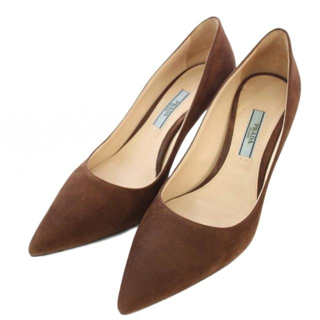 【中古】プラダ PRADA パンプス スエード ポインテッドトゥ 36 茶 1I834I /TK レディース
