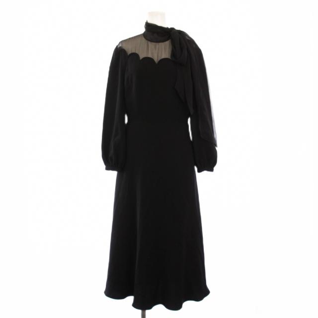 【中古】ヴァレンティノ ヴァレンチノ フレアワンピース マキシ ロング 長袖 シアー シースルー 切替 シルク 40 黒