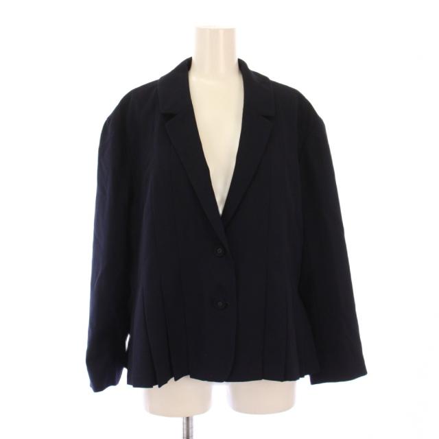 【中古】ミナペルホネン melodia 手折りプリーツジャケット テーラード アウター シングル 総裏地 ウール 40 紺