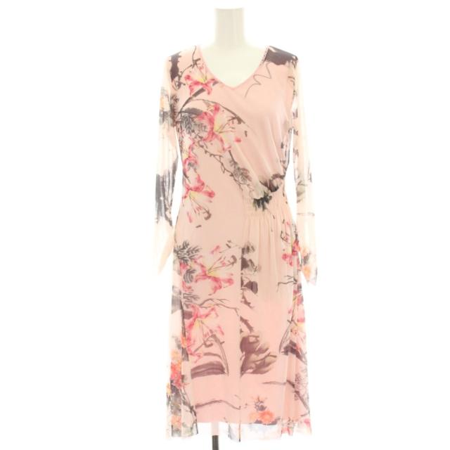 【中古】ヴィヴィアンタム VIVIENNE TAM パワーネットワンピース ミモレ ロング 花柄 長袖 40 ピンク 09175242 /HN