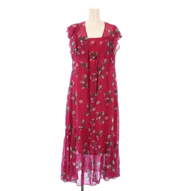 【中古】ルルウィルビー Loulou Willoughby フレアワンピース ひざ丈 キャミソール 半袖 シアー 花柄 1 ピンク