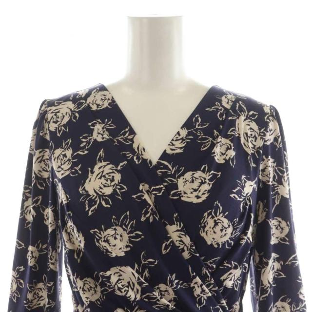 中古】ケイミー kayme ワンピース ひざ丈 7分袖 花柄 バラ柄 7 紺