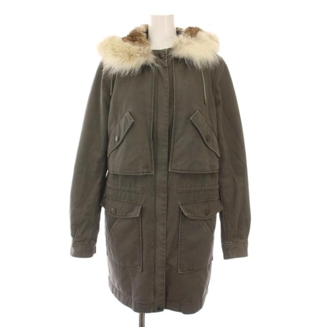 【中古】イヴサロモン YVES SALOMON ARMY モッズコート ミリタリー ラビットファー アウター 38 カーキ グレー
