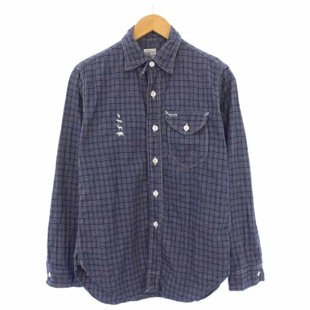 【中古】ポストオーバーオールズ  Mountain Research カジュアルシャツ 長袖 レギュラーカラー アニマル刺繍 S 紺